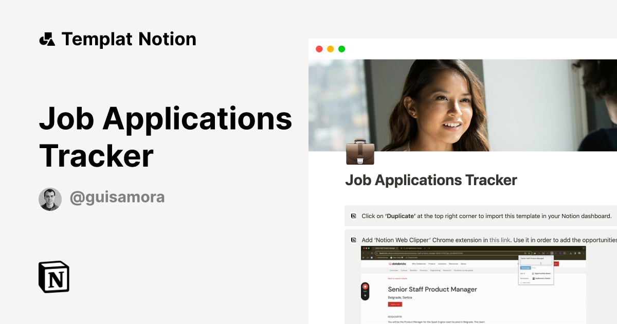 Job Applications Tracker Templat oleh Guilherme Samora | Notion Marketplace