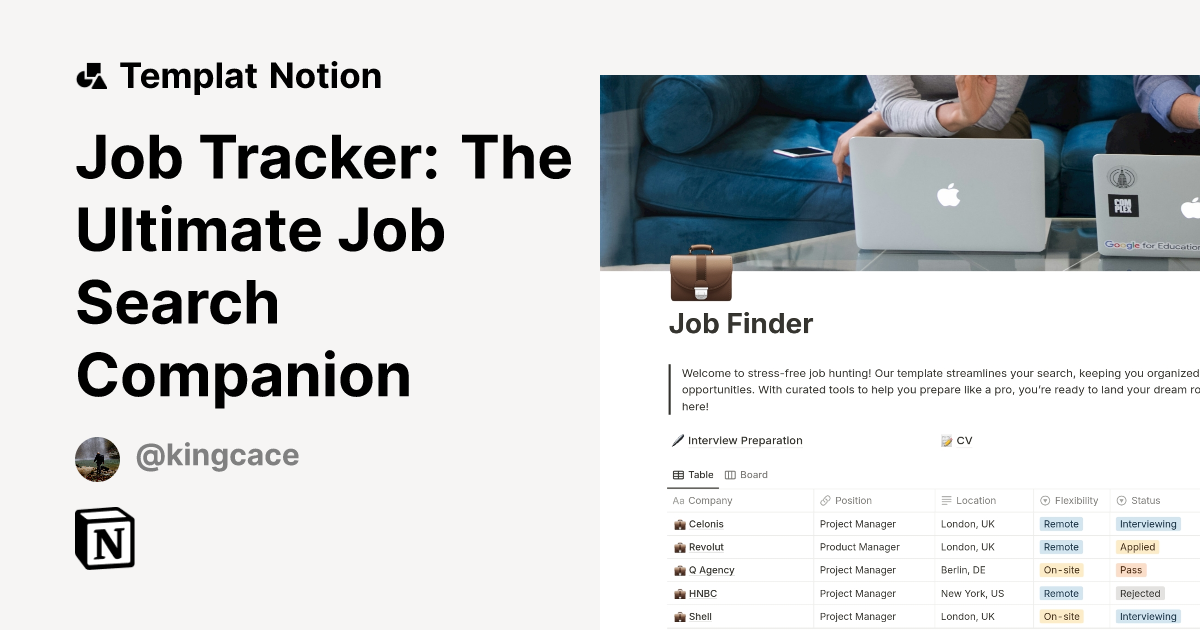 Templat Job Tracker: The Ultimate Job Search Companion | Notion Marketplace