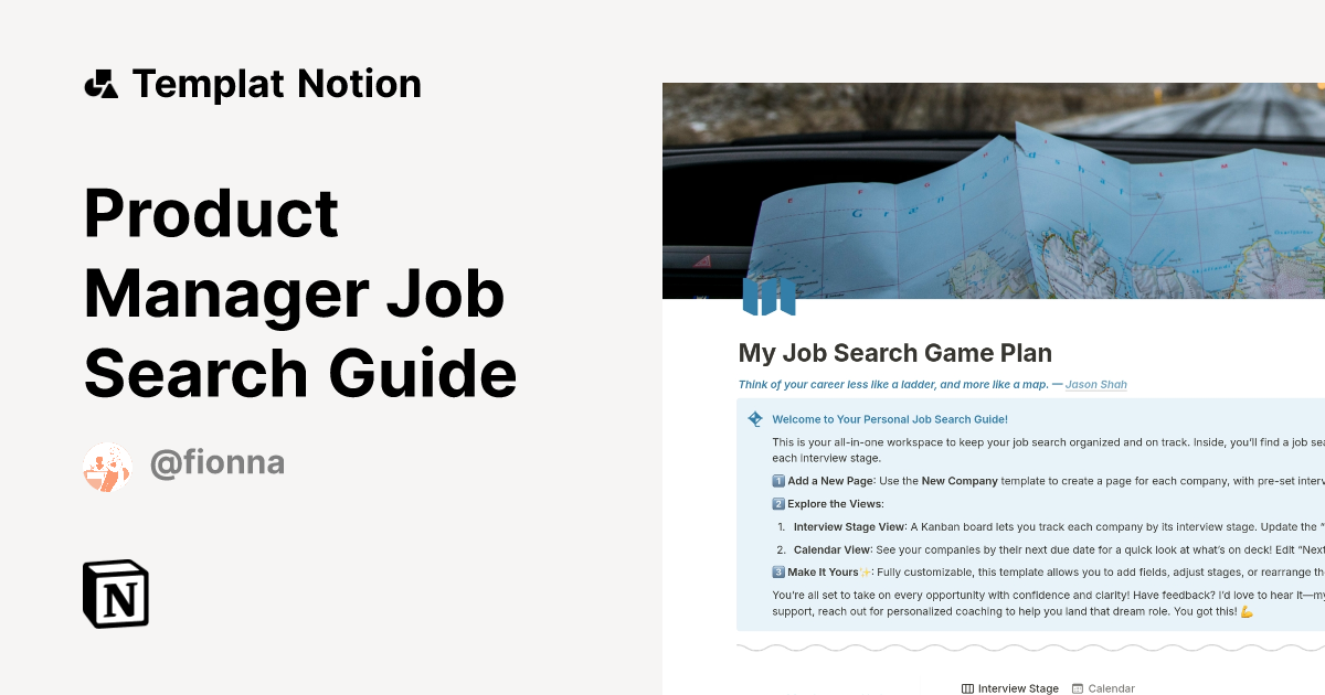 Product Manager Job Search Guide Templat oleh Fionna | Notion Marketplace