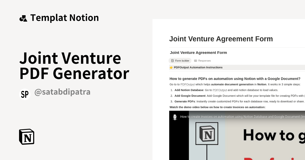 Templat Joint Venture PDF Generator | Notion Marketplace