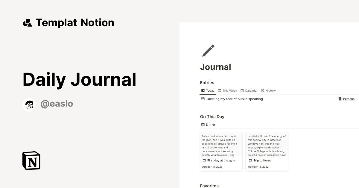 Daily Journal Templat oleh Easlo | Notion Marketplace