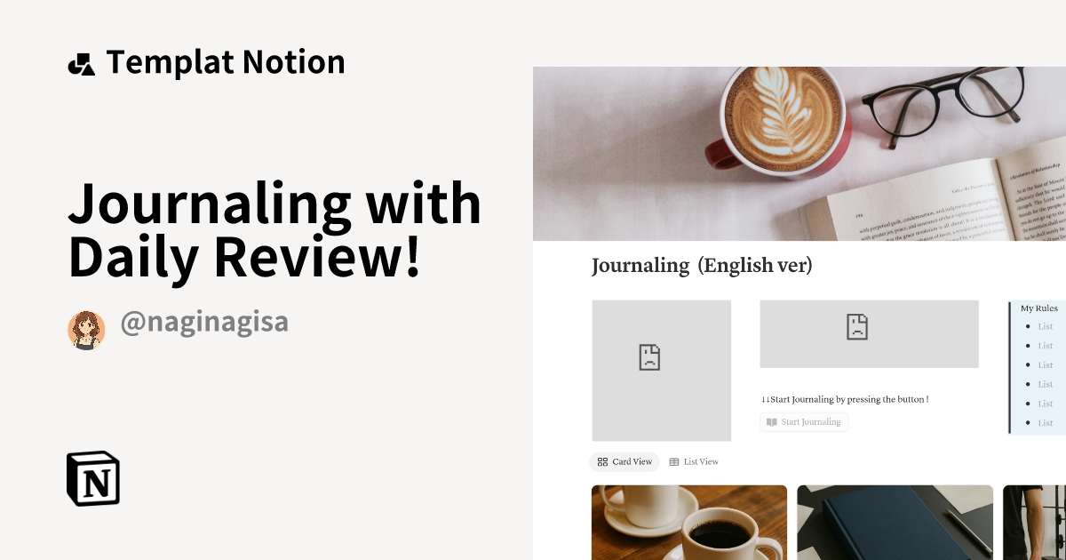 Journaling with Daily Review! Templat oleh Nagisa / なぎさ | Notion Marketplace