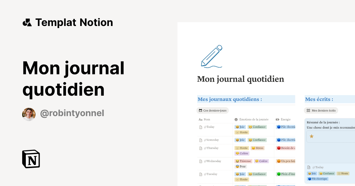 Templat Mon journal quotidien | Notion Marketplace