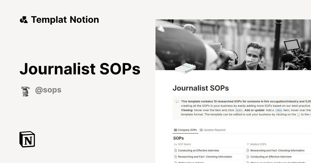 Journalist SOPs Templat oleh SOPs | Notion Marketplace