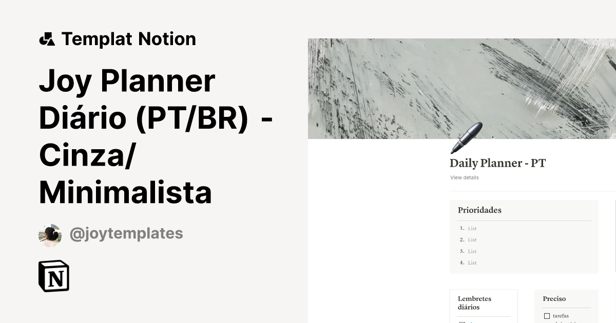 Templat Joy Planner Diário (PT/BR) - Cinza/Minimalista | Notion Marketplace