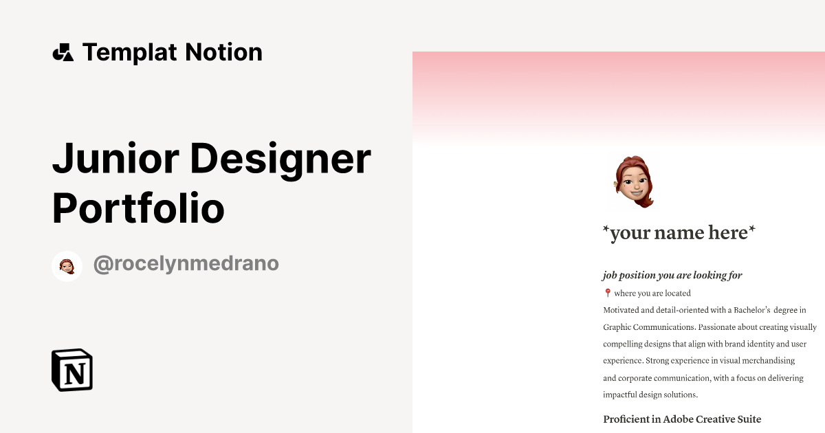 Templat Junior Designer Portfolio | Notion Marketplace