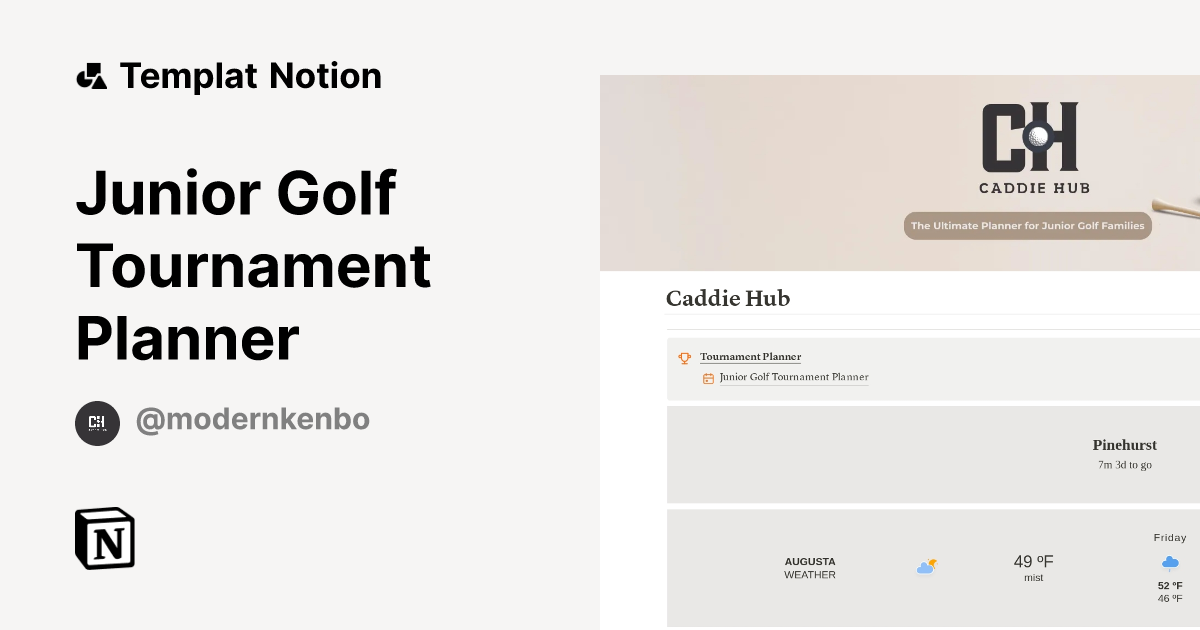 Templat Junior Golf Tournament Planner | Notion Marketplace