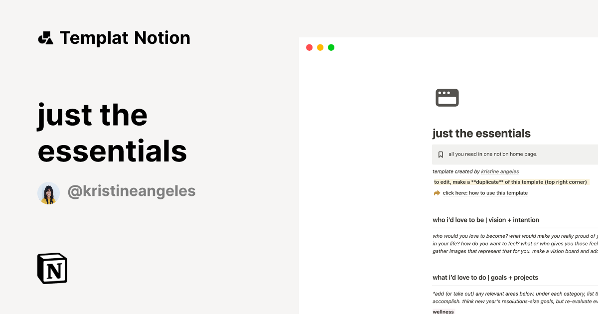 Templat just the essentials | Notion Marketplace