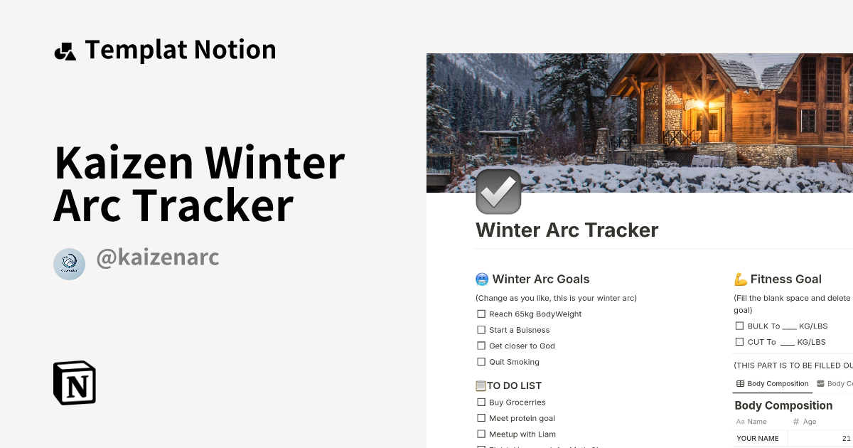 Kaizen Winter Arc Tracker Templat oleh Kaizen Arc | Notion Marketplace
