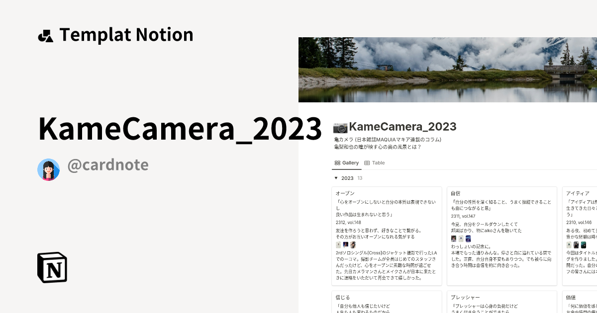 KameCamera_2023 Templat oleh Kiki | Notion Marketplace