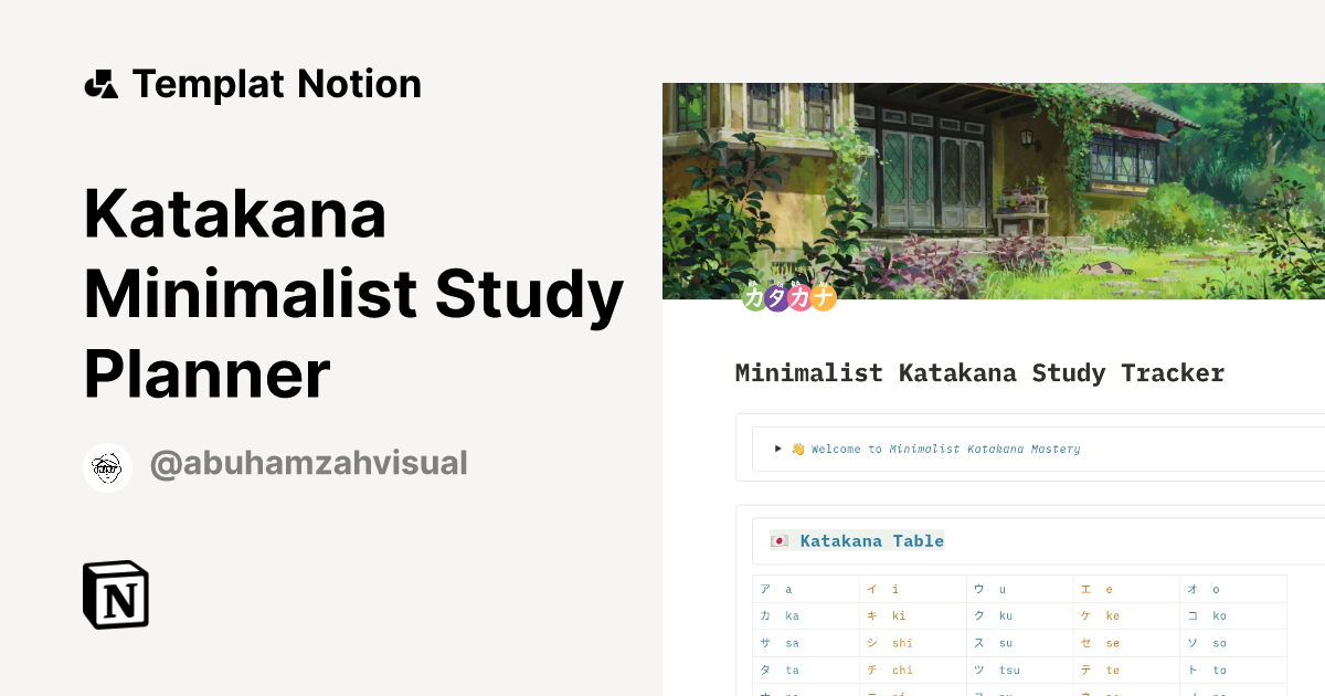 Templat Katakana Minimalist Study Planner | Notion Marketplace