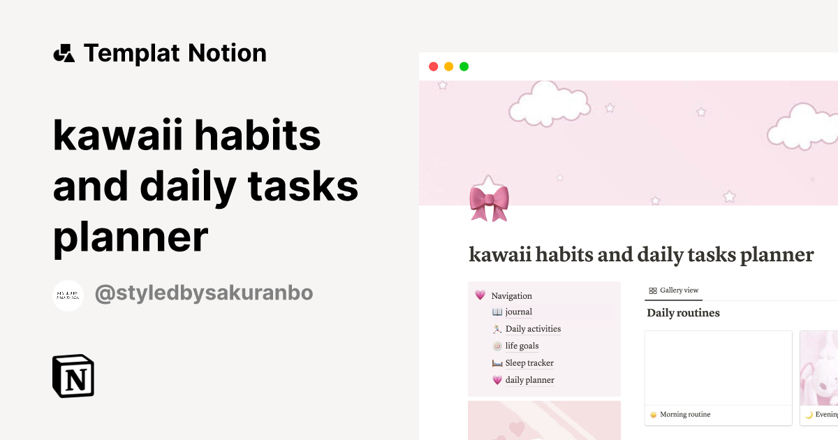 Templat kawaii habits and daily tasks planner | Notion Marketplace