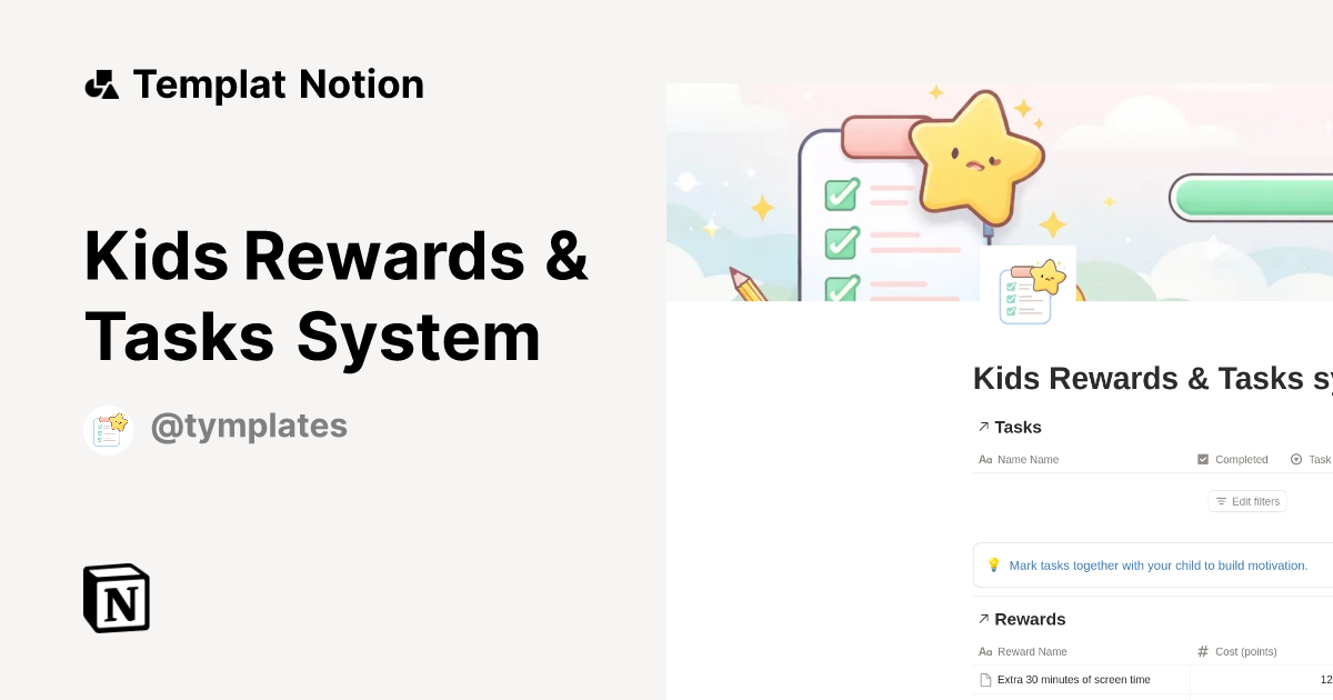 Kids Rewards & Tasks System Templat oleh tYmplates | Notion Marketplace