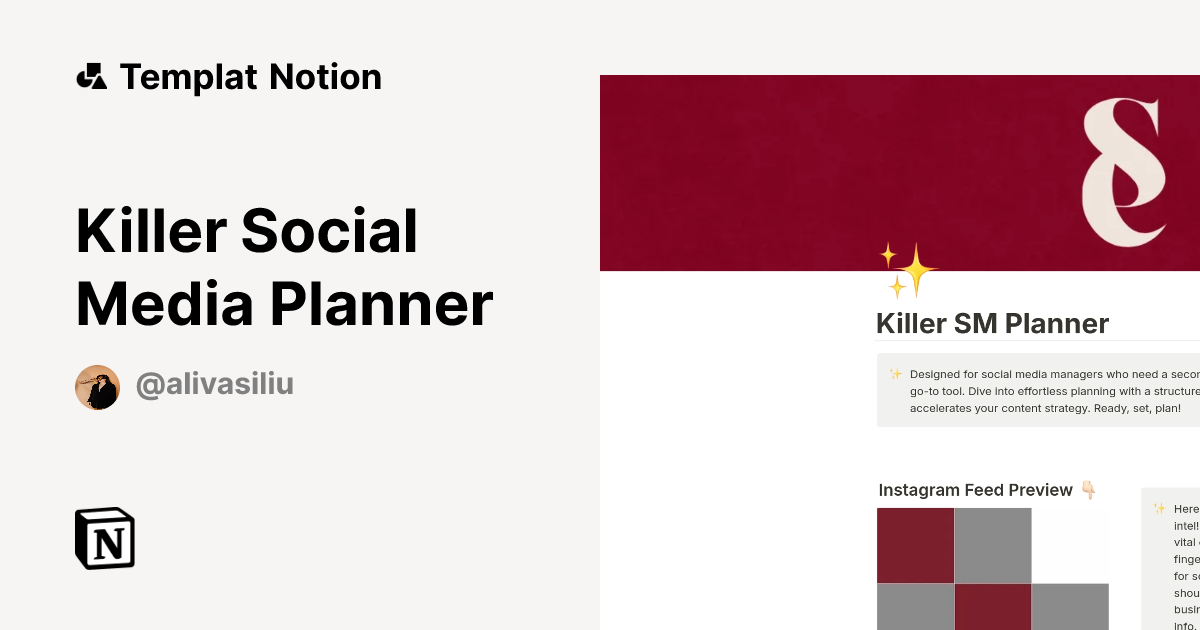 Killer Social Media Planner Templat oleh ali vasiliu | Notion Marketplace