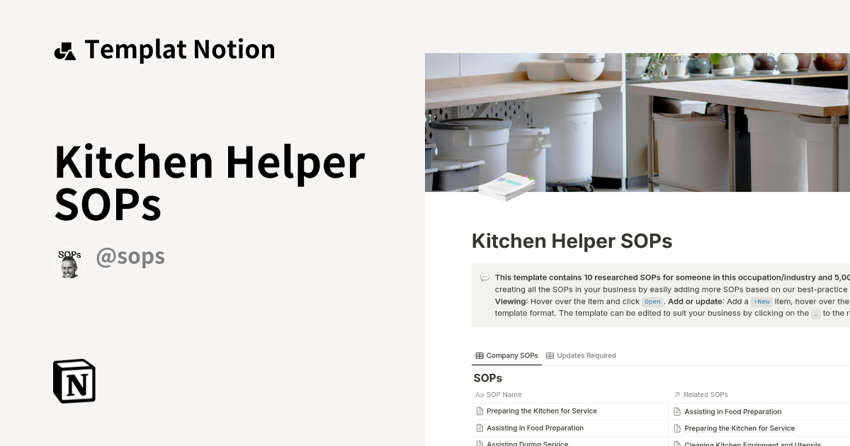 Templat Kitchen Helper SOPs | Notion Marketplace