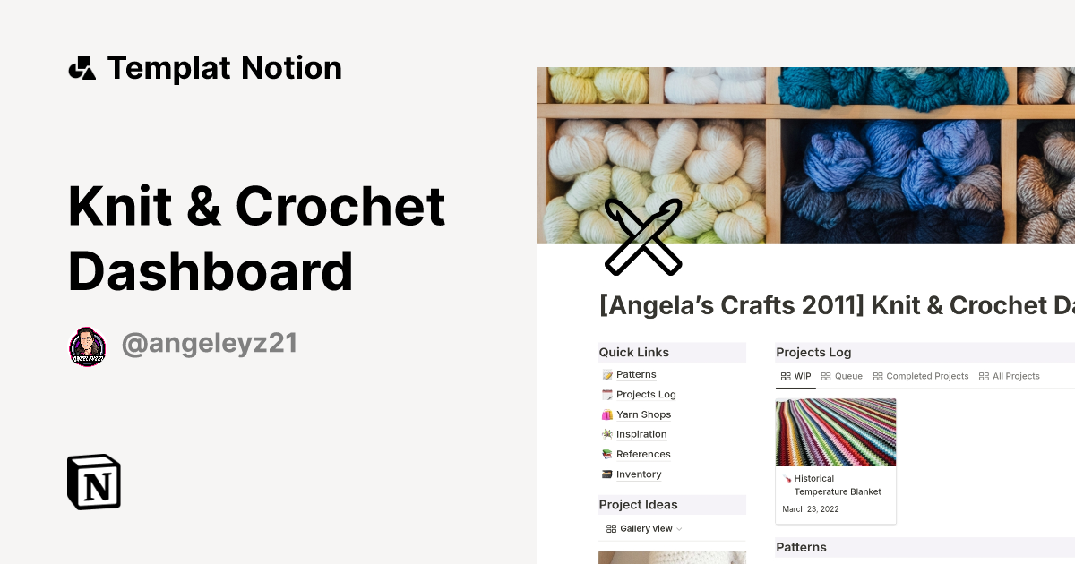 Knit & Crochet Dashboard Templat oleh Angeleyz21 | Notion Marketplace