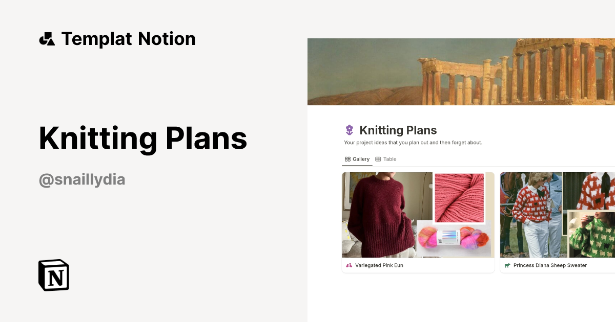 Knitting Plans Templat oleh snaillydia | Notion Marketplace