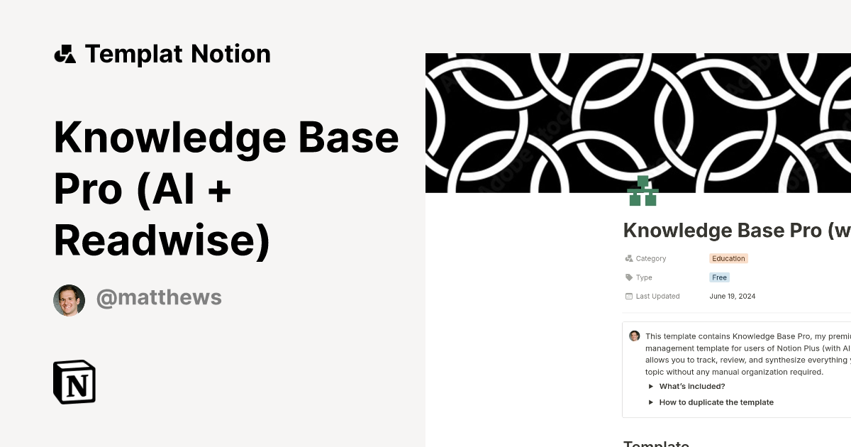 Templat Knowledge Base Pro (AI + Readwise) | Notion Marketplace