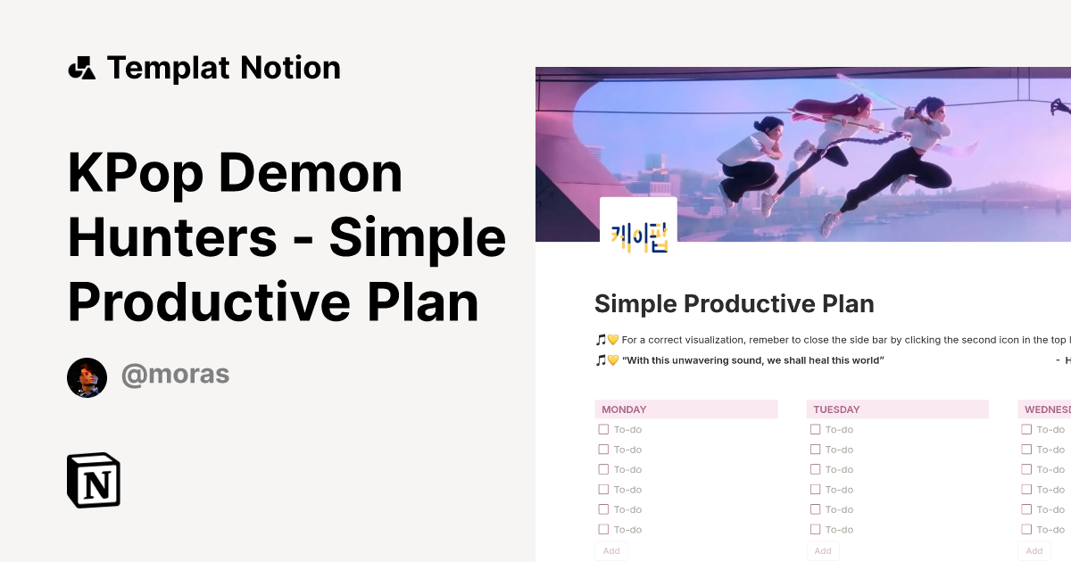 Templat KPop Demon Hunters - Simple Productive Plan | Notion Marketplace
