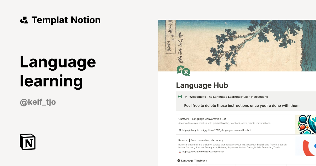 Language learning Templat oleh Keifer Tjo | Notion Marketplace