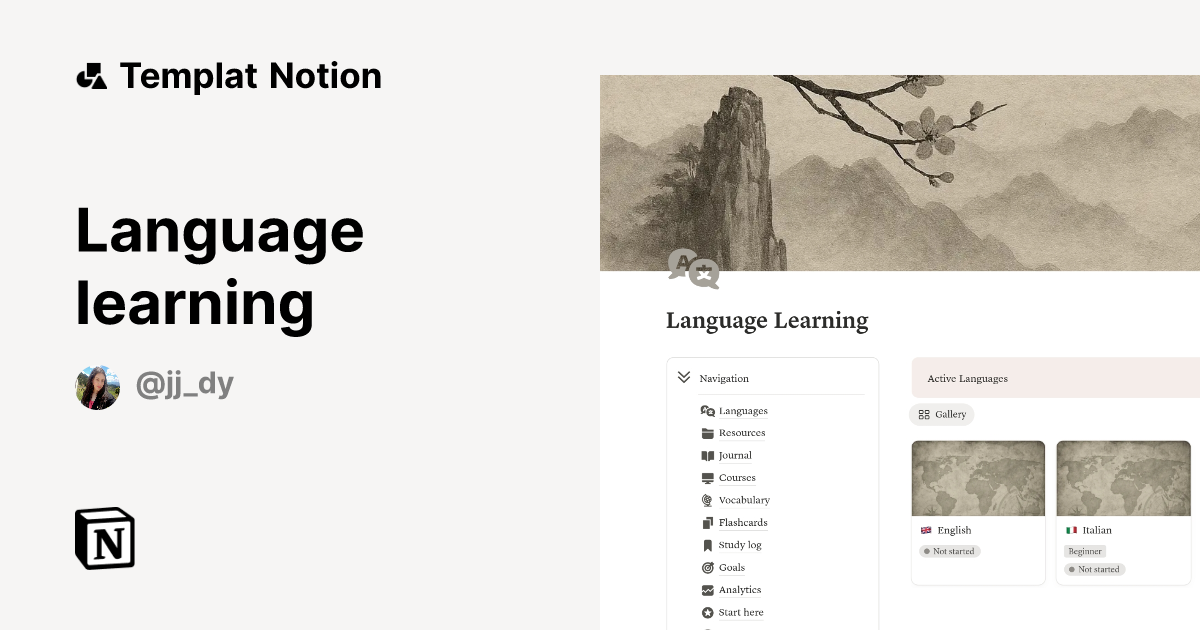 Language learning Templat oleh JDY | Notion Marketplace