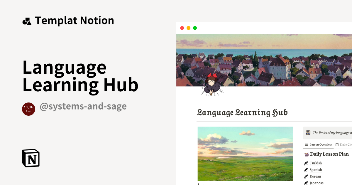 Language Learning Hub Templat oleh Aadityaa Shekhar | Notion Marketplace