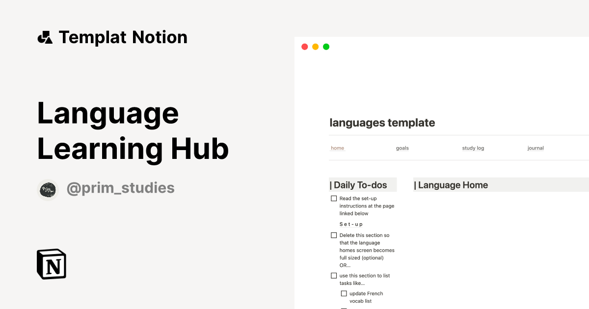 Language Learning Hub Templat oleh PrimStudies | Notion Marketplace