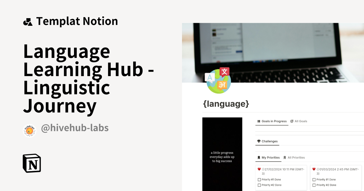 Templat Language Learning Hub - Linguistic Journey | Notion Marketplace