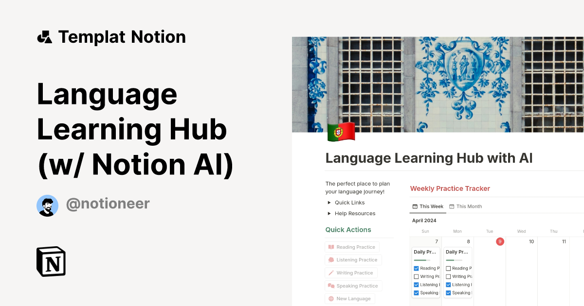Templat Language Learning Hub (w/ Notion AI) | Notion Marketplace
