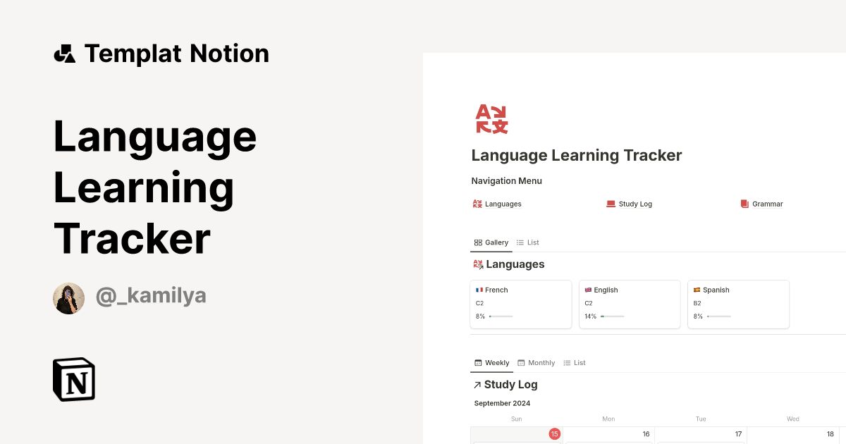 Templat Language Learning Tracker | Notion Marketplace