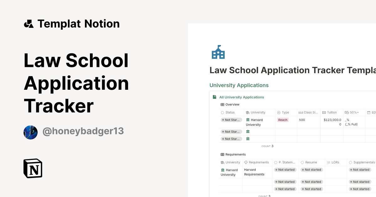 Templat Law School Application Tracker | Notion Marketplace