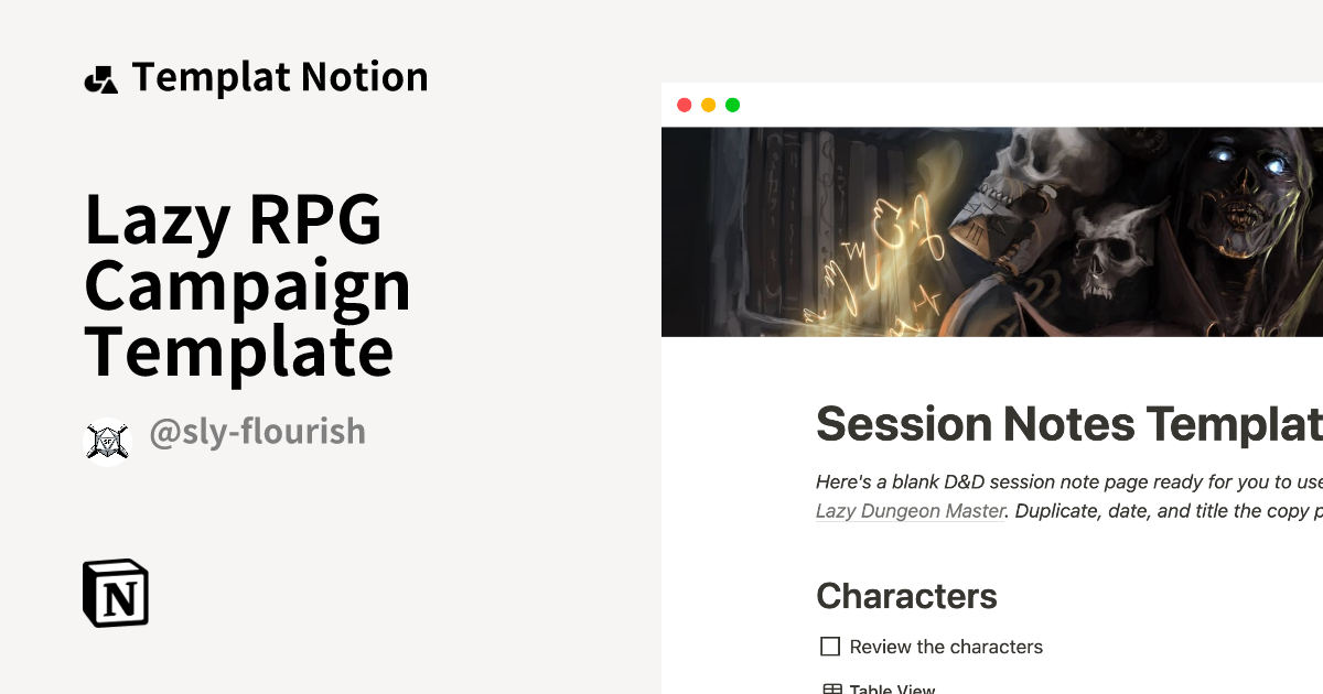 Lazy RPG Campaign Template Templat oleh Sly Flourish | Notion Marketplace