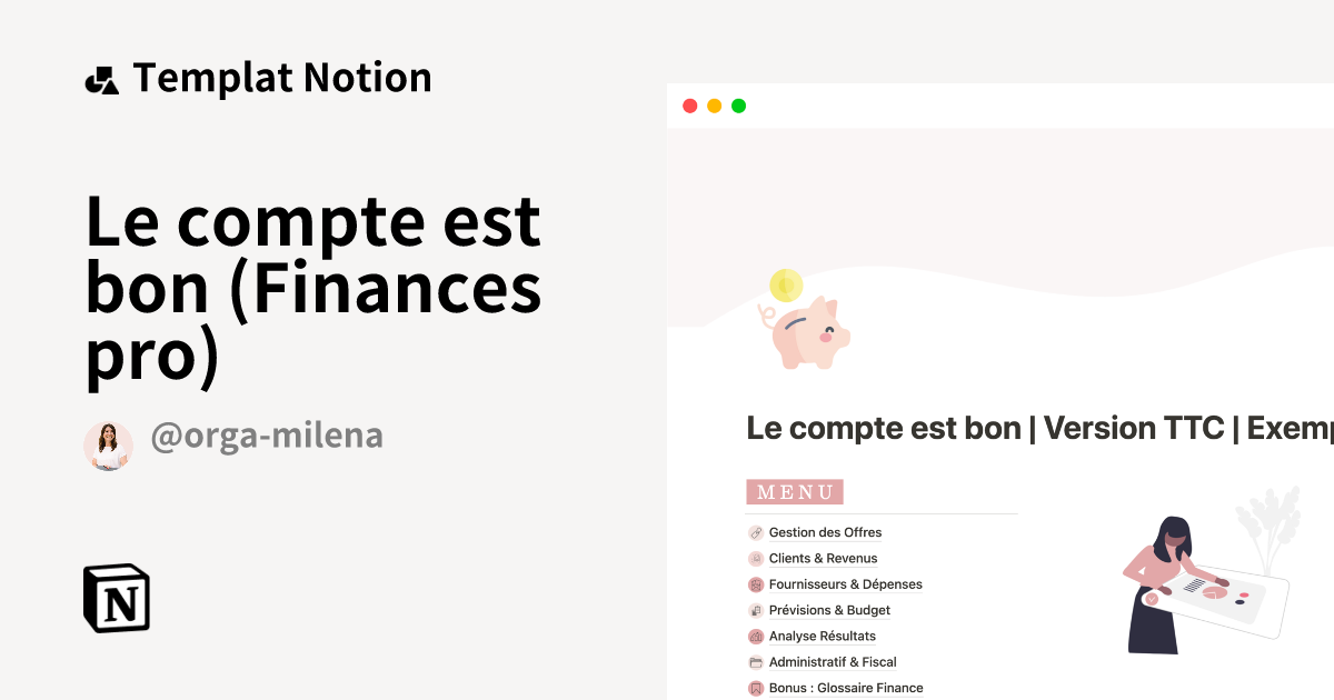 Le compte est bon (Finances pro) Templat oleh Miléna Gandroz - L'orga de Miléna | Notion Marketplace