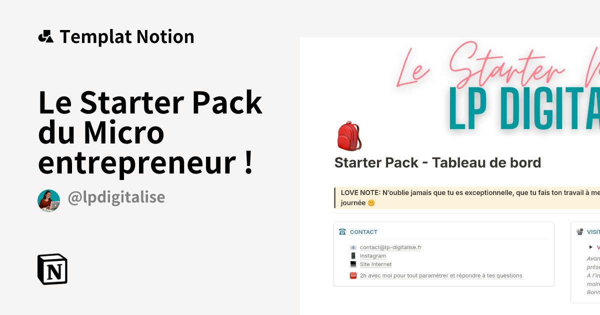 Templat Le Starter Pack du Micro entrepreneur ! | Notion Marketplace