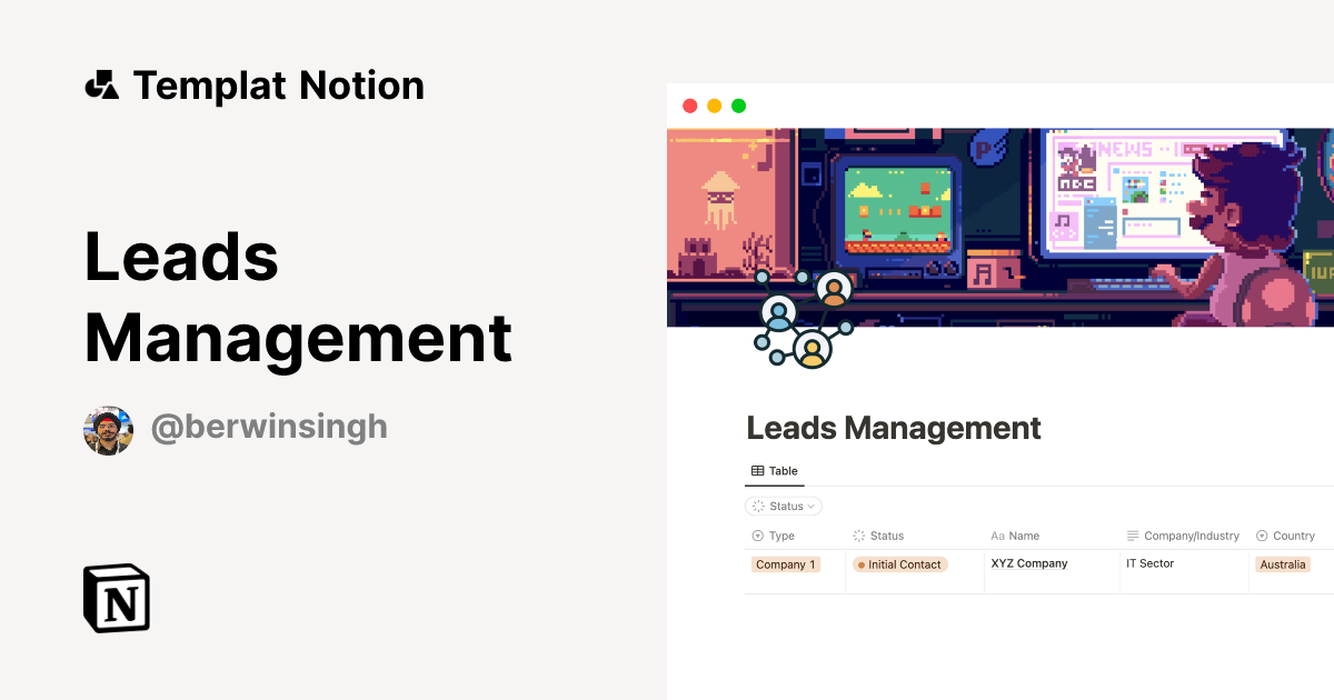 Leads Management Templat oleh Berwin Singh | Notion Marketplace