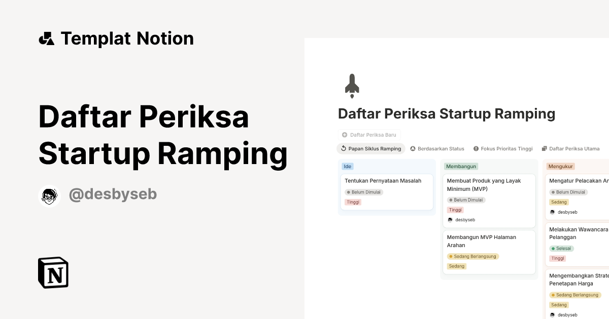 Templat Lean Startup Checklist | Notion Marketplace