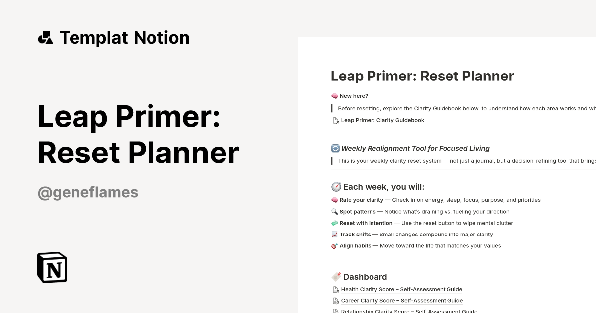 Templat Leap Primer: Reset Planner | Notion Marketplace