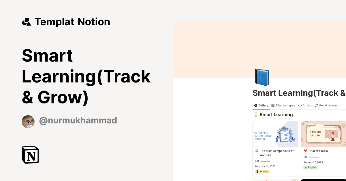Smart Learning(Track & Grow) Templat oleh Nurmukhammad Yuldoshev | Notion Marketplace