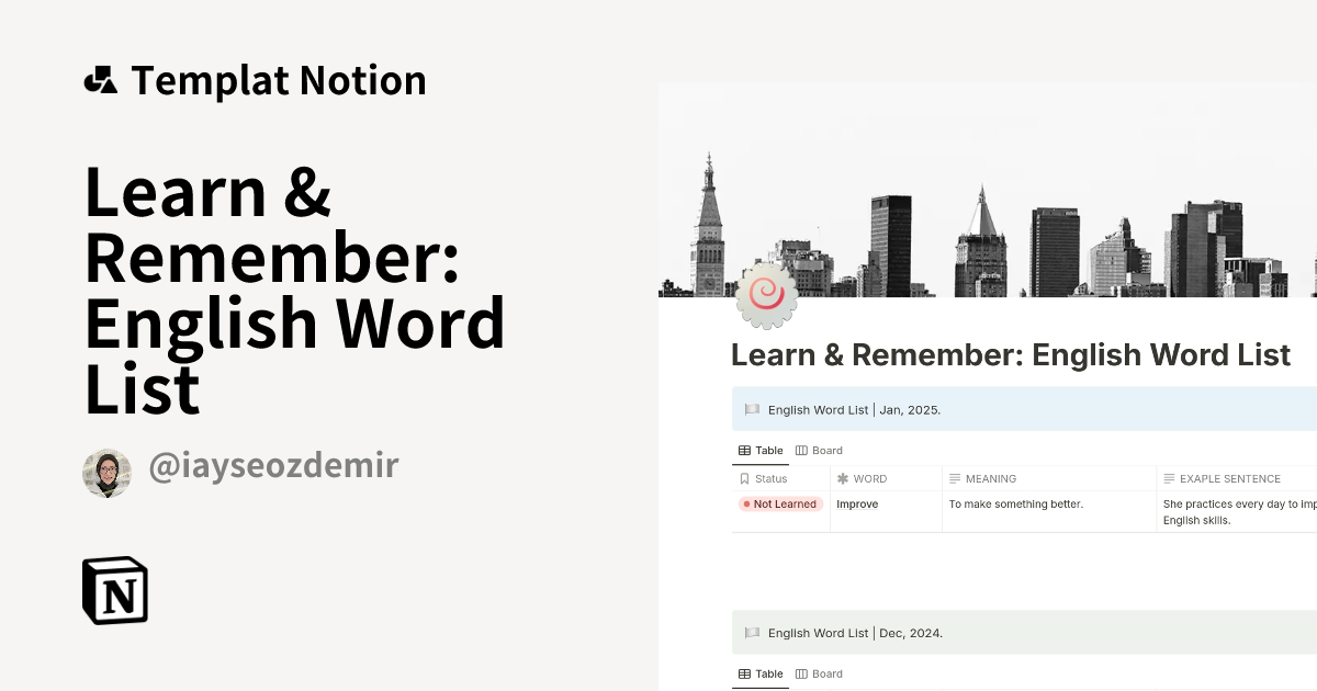 Templat Learn & Remember: English Word List | Notion Marketplace