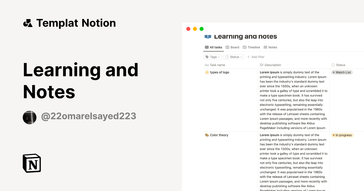 Templat Learning and Notes | Notion Marketplace
