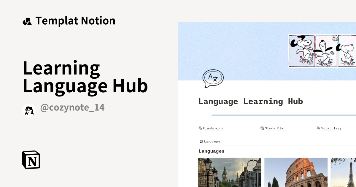 Learning Language Hub Templat oleh Cozy Note | Notion Marketplace