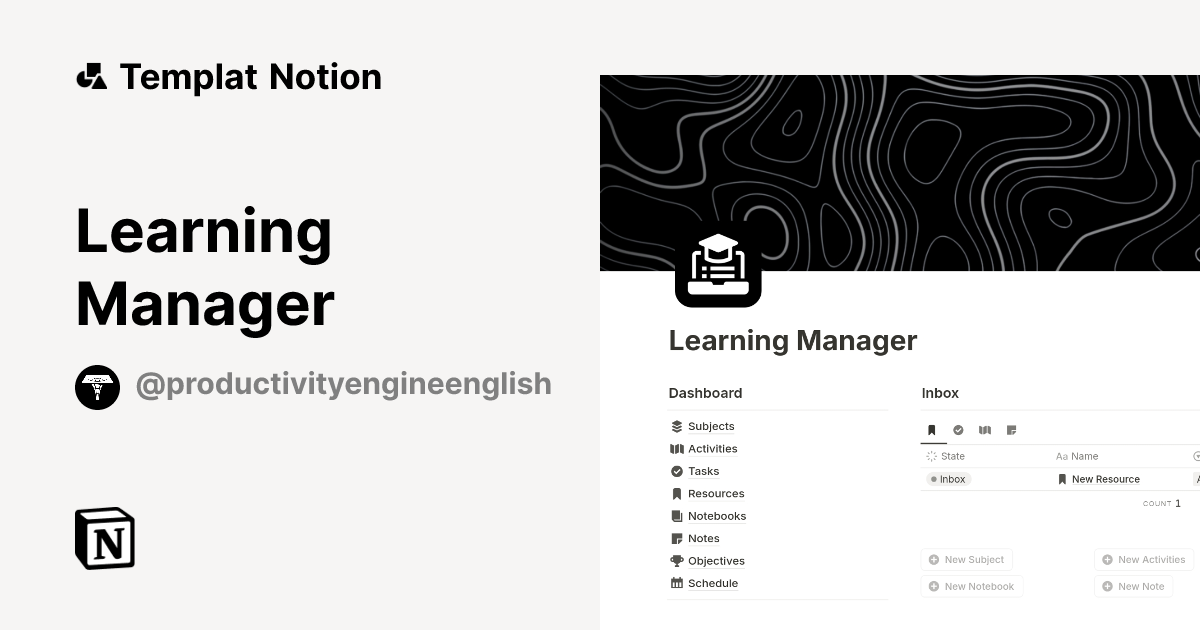 Learning Manager Templat oleh Productivity Engine | Notion Marketplace