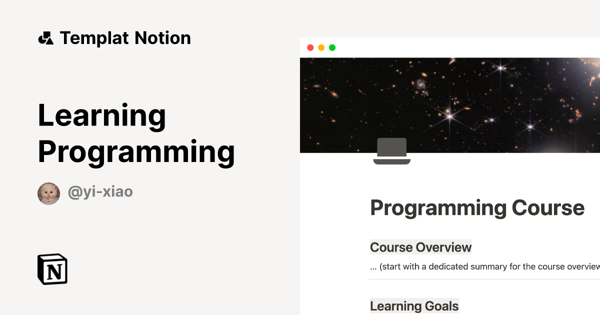 Learning Programming Templat oleh Yi Xiao | Notion Marketplace