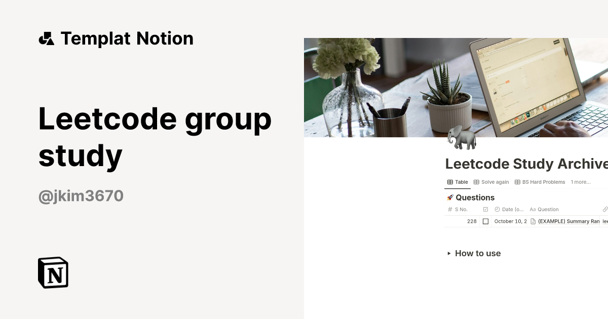 Leetcode group study Templat oleh Jaylene | Notion Marketplace