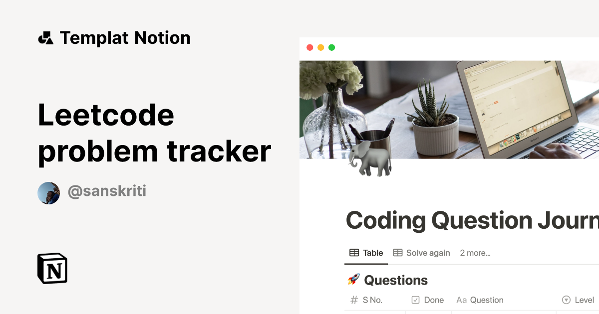 Leetcode problem tracker Templat oleh Sanskriti | Notion Marketplace