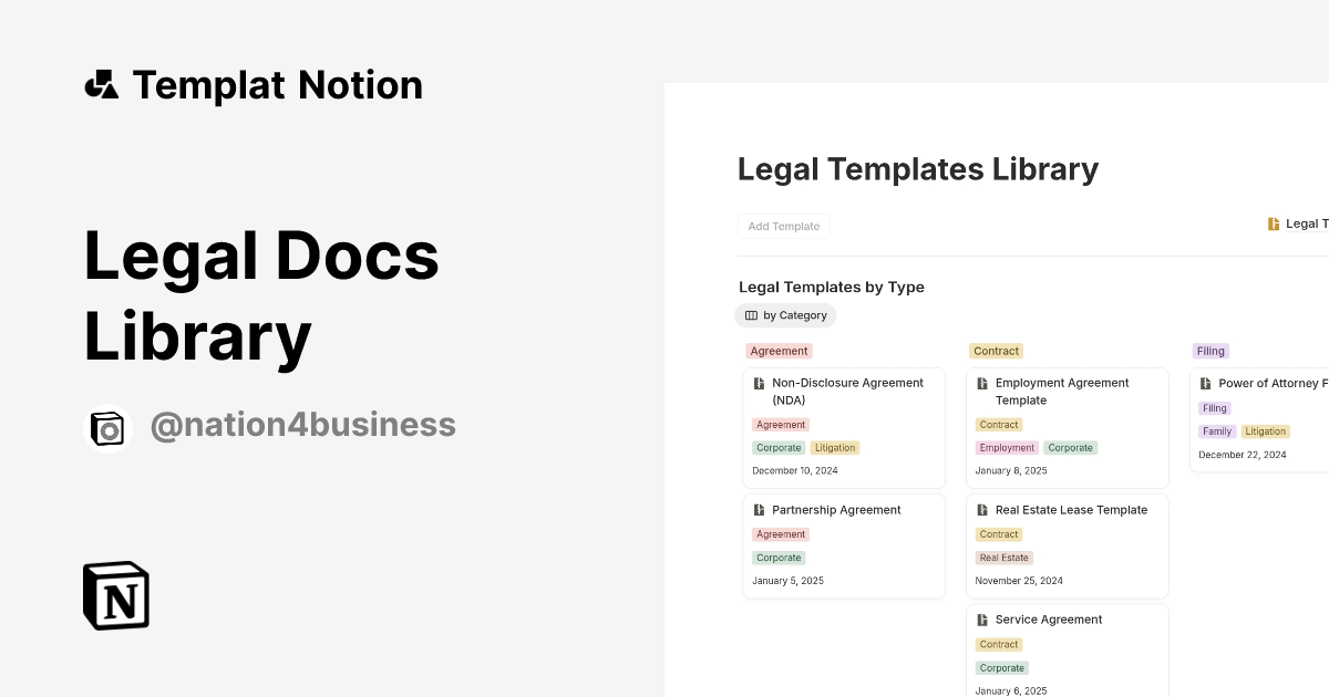 Legal Docs Library Templat oleh Nation4Business | Notion Marketplace