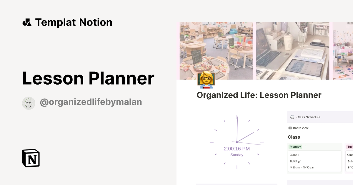 Lesson Planner Templat oleh Organized Life By Malan | Notion Marketplace