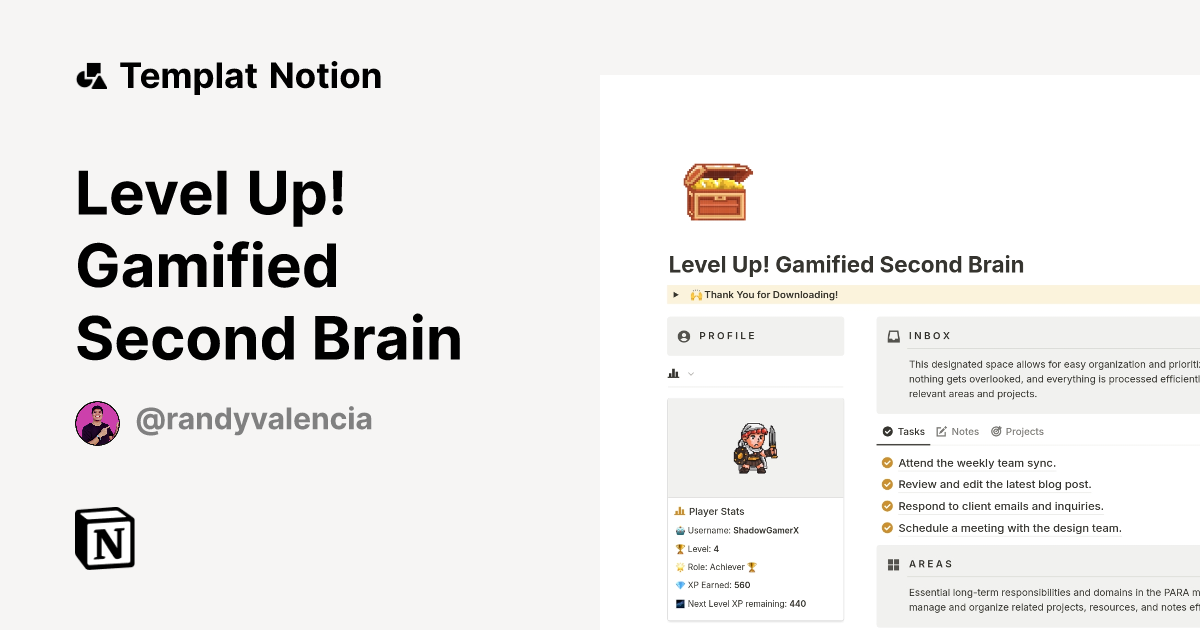 Templat Level Up! Gamified Second Brain | Notion Marketplace