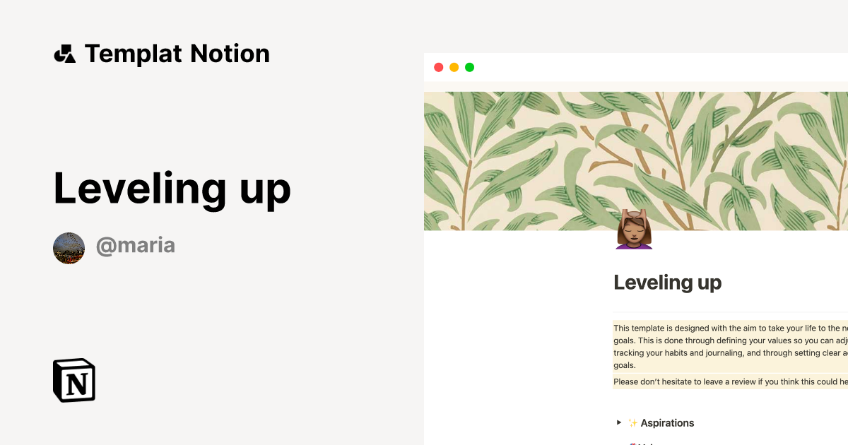 Leveling up Templat oleh Maria | Notion Marketplace
