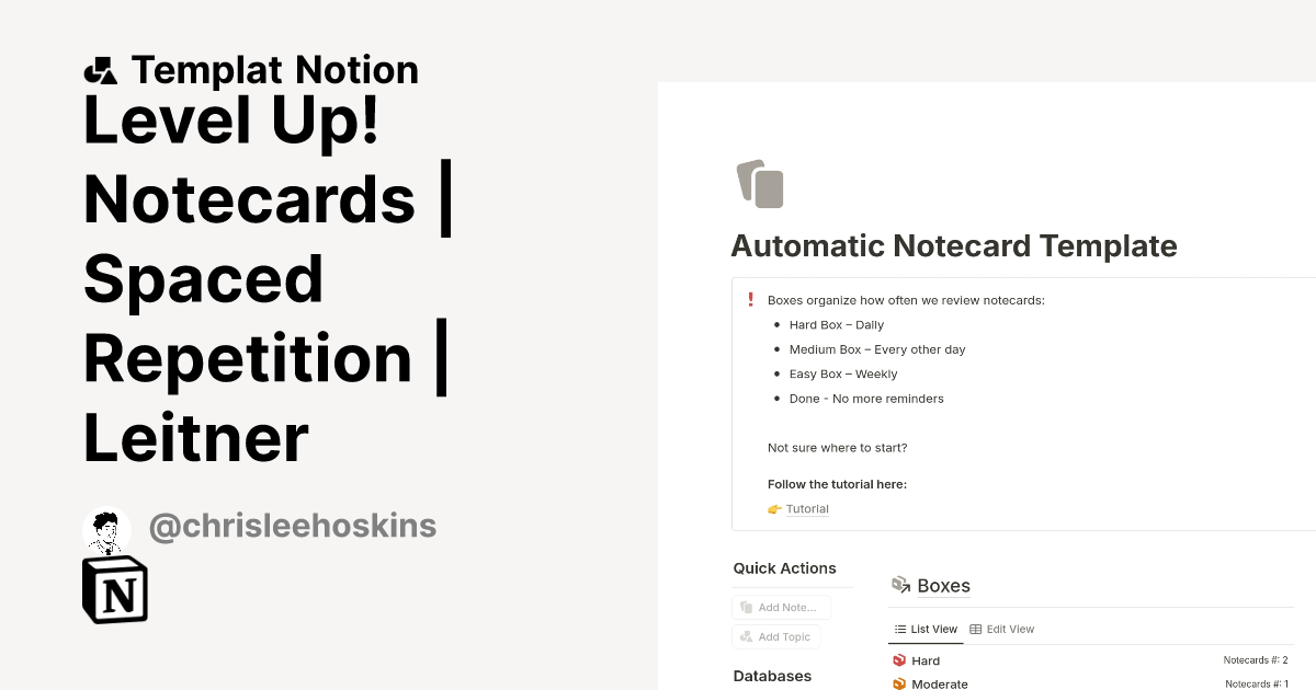 Templat Level Up! Notecards | Spaced Repetition | Leitner | Notion Marketplace